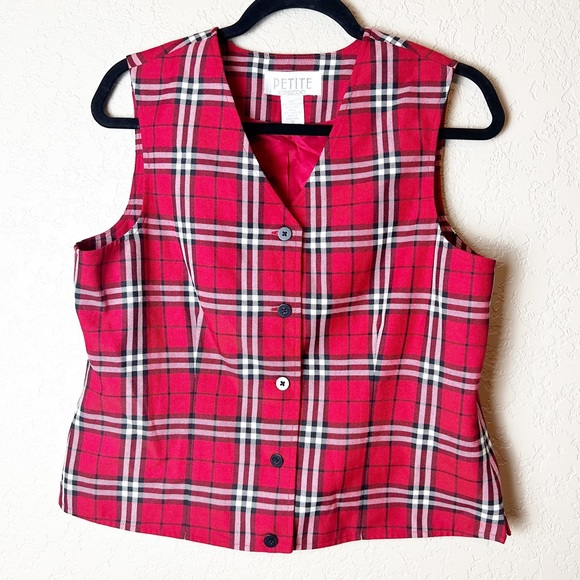 Vintage | Jackets & Coats | Vintage Red Plaid Button Up Vest | Poshmark